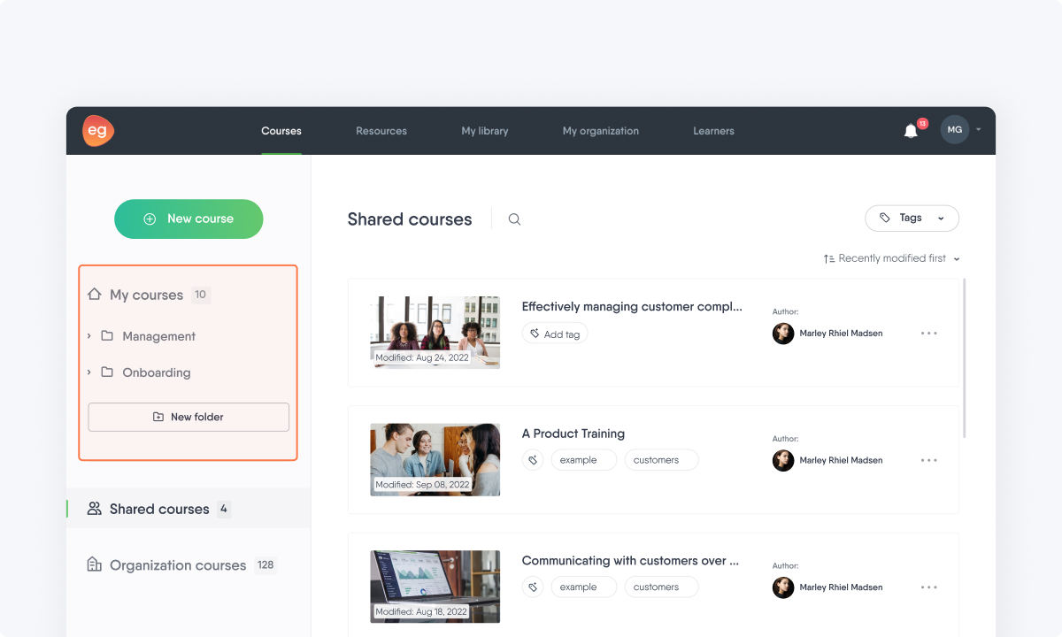Introducing folders to easily organize courses | Product updates